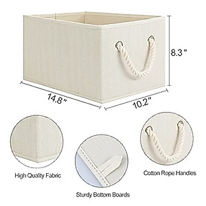 TOPIA HOME Closet Organizers and Storage Bins for Shelves, 3-Pack Foldable Storage Baskets for Organizing with Rope Handles, Collapsible Fabric Cube Organization Boxes, Large, Beige, TP02Y