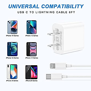 iPhone Charger Fast Charging【Apple MFi Certified】 3Pack USB-C Wall Charger Block with 6FT USB C to Lightning Cables for iPhone 14/14 Pro/14Pro Max/13/13 Pro/12/12 Pro/12 Pro Max/11/Xs Max/XR/X