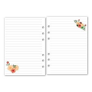A5 Lined Flower Planner Insert Refill, Wide or College Ruled, 5.83″ x 8.27″, Fits 6-Rings Binders - Filofax, LV GM, Moterm, Choice of Quantity