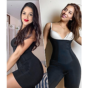 SHAPERX Shapewear for Women Tummy Control Open Bust Thigh Slimmer Body Shaper, SZ2490293-Black-L