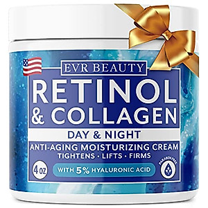 EVR Beauty Powerful Retinol and Collagen Anti Aging Face Cream for Mature Skin - Natural Deep Wrinkle Cream with Hyaluronic Acid for Women and Men of all Skin Types - Use Day and Night - 4 ounce