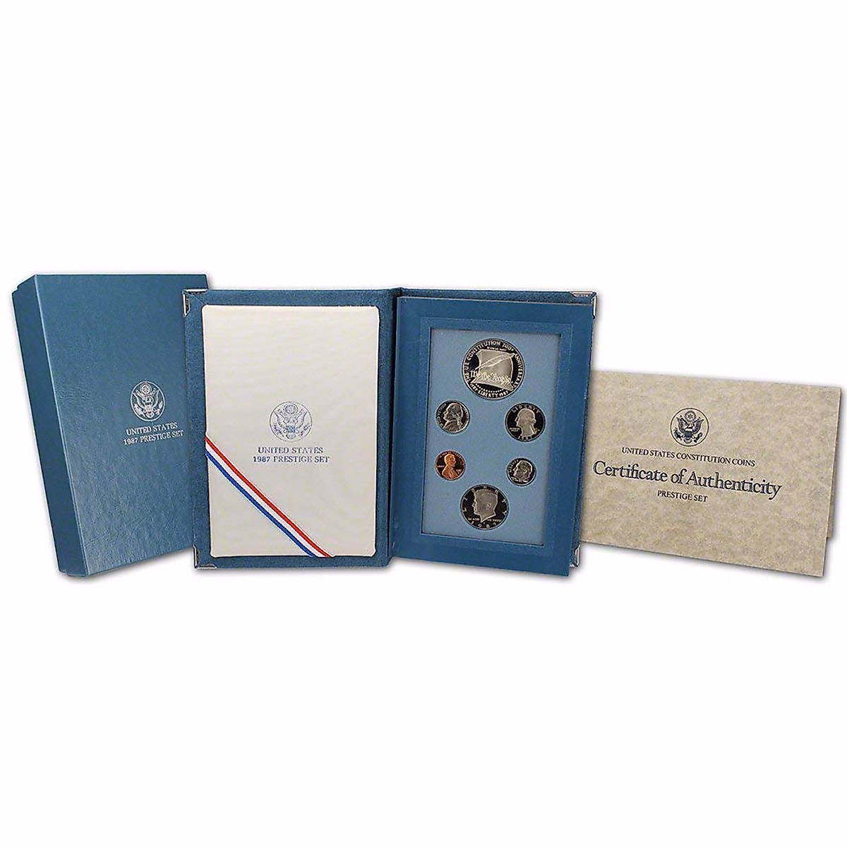 1987 No Mint Mark US Mint Prestige Proof Set Original Government Packaging with Silver Constitution Dollar $1 US Mint Proof