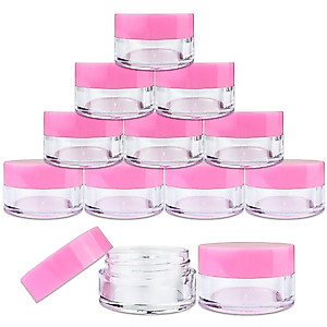 50 Jars - Beauticom High-Graded 5 Grams/5 mL BPA Free Thick Clear Acrylic 100% NO LEAK Plastic Jars empty Container Pink Lid for Cosmetic, Lip Balm, Beads, Creams, Lotion, Liquids, Sample, Travel