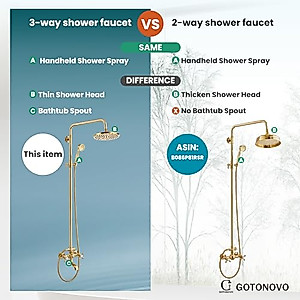 gotonovo Exposed Shower Faucet Set 8 Rain Shower 2 Double Knobs Handle Gold Polish Triple Function Tub Spout Shower Fixture Combo System Unit Set