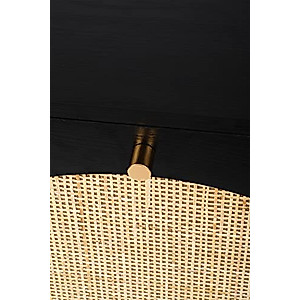 SSLine Shoe Cabinet with 2 Flip Down Storage Shelves Free-Standing Shoe Rack Modern Black Wood Shoe Storage Organizer with Unique Rattan Decor &Golden Handle for Entryway Hallway Doorway