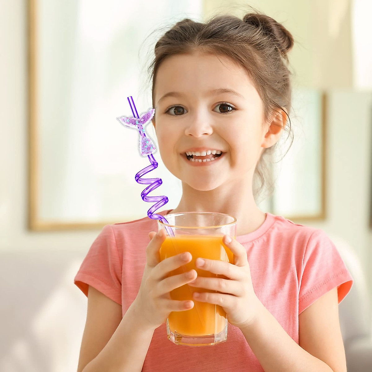 24 Pieces Mermaid Party Favors Glitter Mermaid Tail Straws Reusable Sparkly Drinking Straws for Mermaid Birthday Pool Party Supplies Decorations Gift Bag Fillers