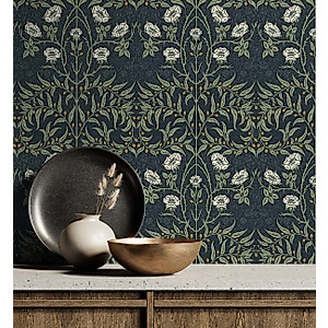 NextWall Stenciled Floral Peel and Stick Wallpaper (Navy & Sage)