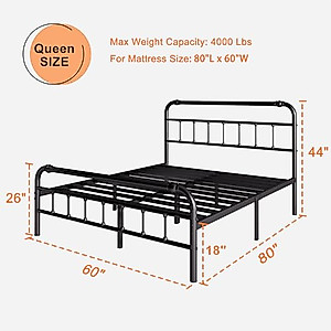 Bednowitz Queen-Bed-Frame-with-Headboard and Footboard, 18 Inch High Metal Platform Queen-Size-Bed-Frame, 4000 Lbs Heavy Duty Steel Slats Support, No Box Spring Needed, Noise Free