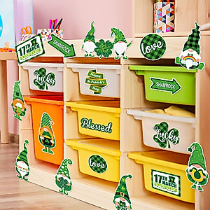 Whaline 42Pcs St. Patrick's Day Cut-Outs Lucky Dwarf Gnome Paper Cut Outs with 100Pcs Glue Points St. Patrick's Day Classroom Bulletin Board Decoration for Farmhouse Home Party Wall Door
