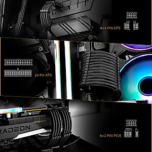 EZDIY-FAB PSU Cable Extension Sleeved Custom Mod GPU PC Power Supply Soft Nylon Braided with Comb Kit 24PIN/8PIN to 6+2Pin/ 8PIN to 4+4PIN-30CM 300MM - Black