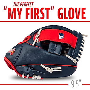 Franklin Sports MLB Youth Teeball Glove and Ball Set - Kids Atlanta Braves Baseball and Teeball Glove and Ball - Perfect First Kids Glove - 9.5", One Size