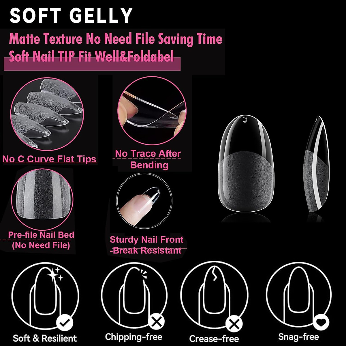 UNA GELLA Oval Fake Nails Pre-shape 504pcs Almond Gel Nail Tips Round Almond Press on Nails for Full Cover Acrylic Round Oval Full Nails False Nails 12 Sizes False Soft Gel Tips
