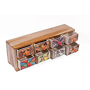 Tyagi-Export -8 Drawer Wide Ceramic Organizer Storage Cabinet Chest of Drawers Unique Pottery Wooden Drawer Box Drawers 10.5 x 3 x 7 Inch