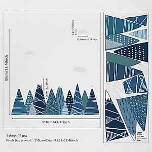 funlife Nordic Style Fabric Mountain Wall Murals Peel and Stick, Self Adhesive Waterproof Landscape Wall Stickers Wall Art, Watercolor Wallpaper Decals for Kids Bedroom Living Room, Blue