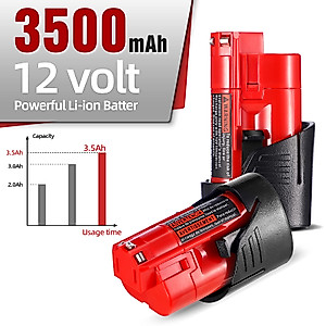 Fayeey 3.5Ah M12 Replacement Battery for Milwaukee M12 Battery 2Pack 12V Lithium-ion Batteries Compatible with Milwaukee XC 48-11-2440 48-11-2402 48-11-2460 Cordless Power Tools