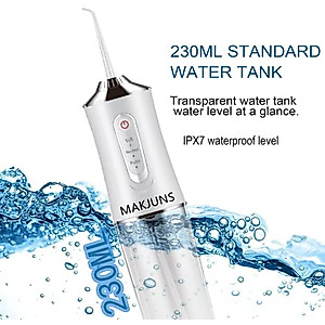 MAKJUNS Water Dental Flosser Cordless Teeth Cleaner with 3 Modes 4 Jets Rechargeable IPX7 Waterproof Dental Oral Irrigator for Travel Home Braces(Silver)