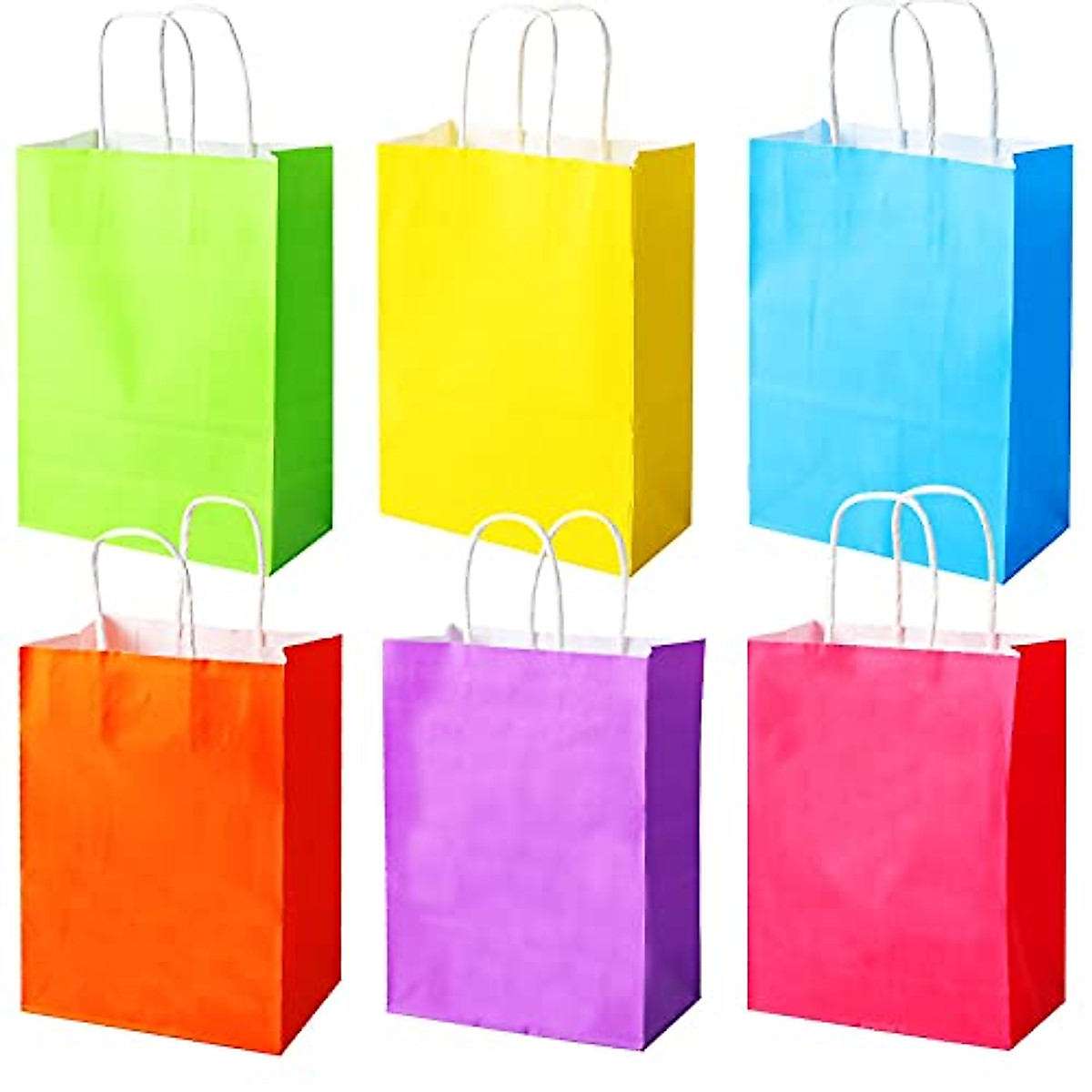 Jutoe 24pcs Kraft Paper Gift Bags,Recyclable Paper Shopping Bags with Handles,Rainbow Colors Retail Bags,Birthday Party Bags,Souvenir Gift Bags
