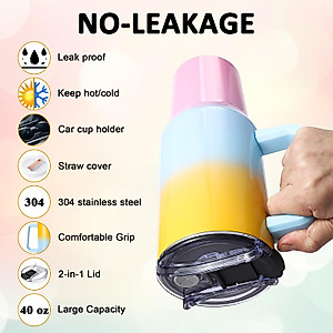 DRINKMALL 40 oz Tumbler with Handle and Straw Lid, 100% Leak Proof Travel Mug, Stainless Steel Vacuum Insulated Keep Drinks Cold 24 Hours or Hot 10 Hours for Coffee (Black-For Men, 20OZ)