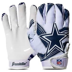 Franklin Sports Dallas Cowboys Youth NFL Football Receiver Gloves - Receiver Gloves For Kids - NFL Team Logos and Silicone Palm - Youth S/XS Pair