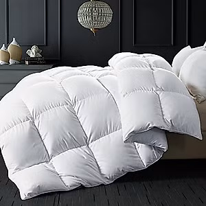 ELNIDO QUEEN Feather Down Comforter Queen Size - White Down Duvet Insert - Luxurious Fluffy Hotel Style Bedding Comforter - 100% Cotton Cover All Season Medium Warmth - Queen Size (90x90 Inch)