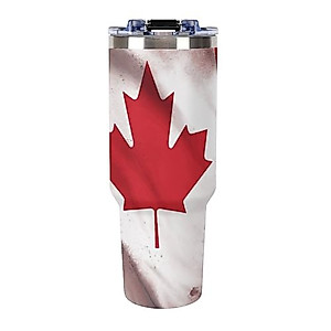 Canadian Flag 40 Oz Water Bottle, Stainless Steel Tumbler with Handle And Straw, Extra Large Insulated Tumbler, Flip Straw Tumblers for Sports, Work, Car, Travel And Weekends