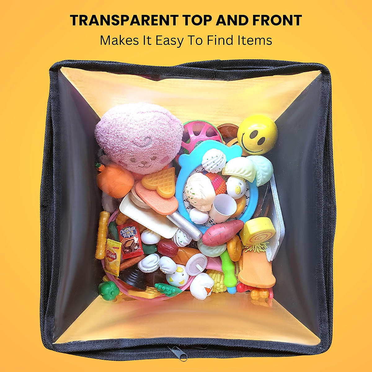 SAM AND MABEL Portable 2-Pack Cube Storage Bins - 27L PVC Boxes with Transparent Top and Sides - Durable and Foldable Multipurpose Storage for Toys, Clothes, Deco (Black)