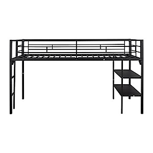 Lostcat Twin Size Metal Loft Bed and Storage Shelves,Heavy Duty Metal Loft Bed w/Full Length Guardrails and Ladder,No Box Spring Needed,Suitable for Kids,Teens,Adults,Black