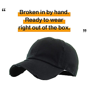 KBETHOS KBE-VINTAGE BLK Vintage Washed Cotton Baseball Cap, Black