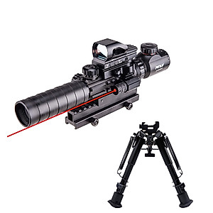 Pinty Rifle Scope 3-9x32 Rangefinder Illuminated Reflex Sight 4 Reticle & Rifle Tactical Bipod Adjustable Spring Return