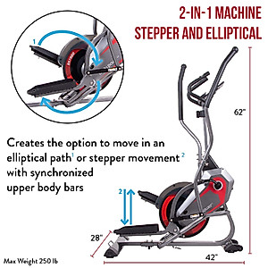 Body Power 2 in 1 Elliptical Stepper Machine for Home Fitness, Patented HIIT Training, Ergonomic, 1 Yr Warranty, Cardio, Resistance, 8 Levels, Digital, Compact, Safe