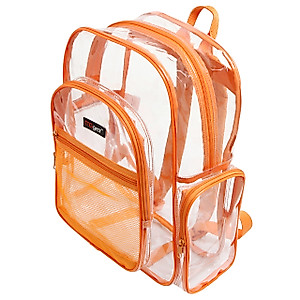 MGear 17-Inch Clear Backpack with Orange Trim, Transparent Outdoor PVC School Bag