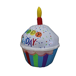 4 Foot Tall Cute Happy Birthday Inflatable Cupcake with Candle Lights Blowup Party Decoration for Outdoor Indoor Home Celebration Garden Yard Lawn Prop