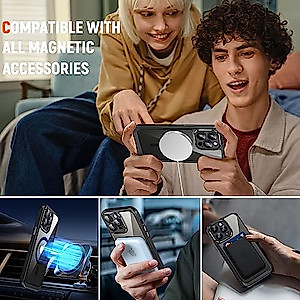 Oneagle Magnetic for iPhone 14 Pro Max Case Clear, [Compatible with Magsafe][30X Anti-Yellow][Built-in Lens Protector][Metal Lens Frame],14 Pro Max Phone Case with 2 Screen Protectors(Black)