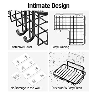 AAUU Corner Shower Caddy Shelf, 3 Sets Adhesive Bathroom Basket Shelf with Hooks, Soap Dish Holder for Toilet, Dorm and