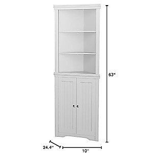 YESHOMY Corner Cabinet Shelves, Side Free Standing Storage Organizer with Large Space and Two Doors, Home Furniture for Multifunction in Living Room, Bathroom, Hallway, Kitchen, Bedroom, White