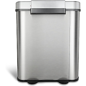 NINESTARS Automatic Touchless Infrared Motion Sensor Trash Can/Recycler with D Shape Silver/Black Lid & Stainless Base, 18 Gal, Stainless Steel