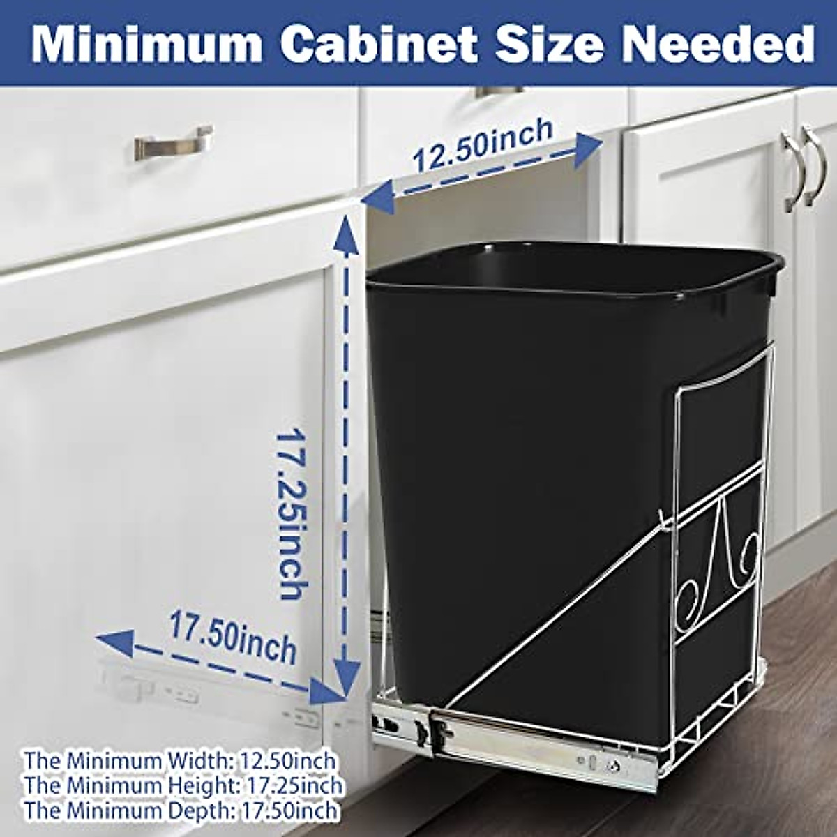 Pull Out Adjustable Under Cabinet Trash Can Pull Out Slider Slide Shelf for Kitchen Sink, Fit for Most 7-11 Gallon Garbage Can - Trash Can Not Included