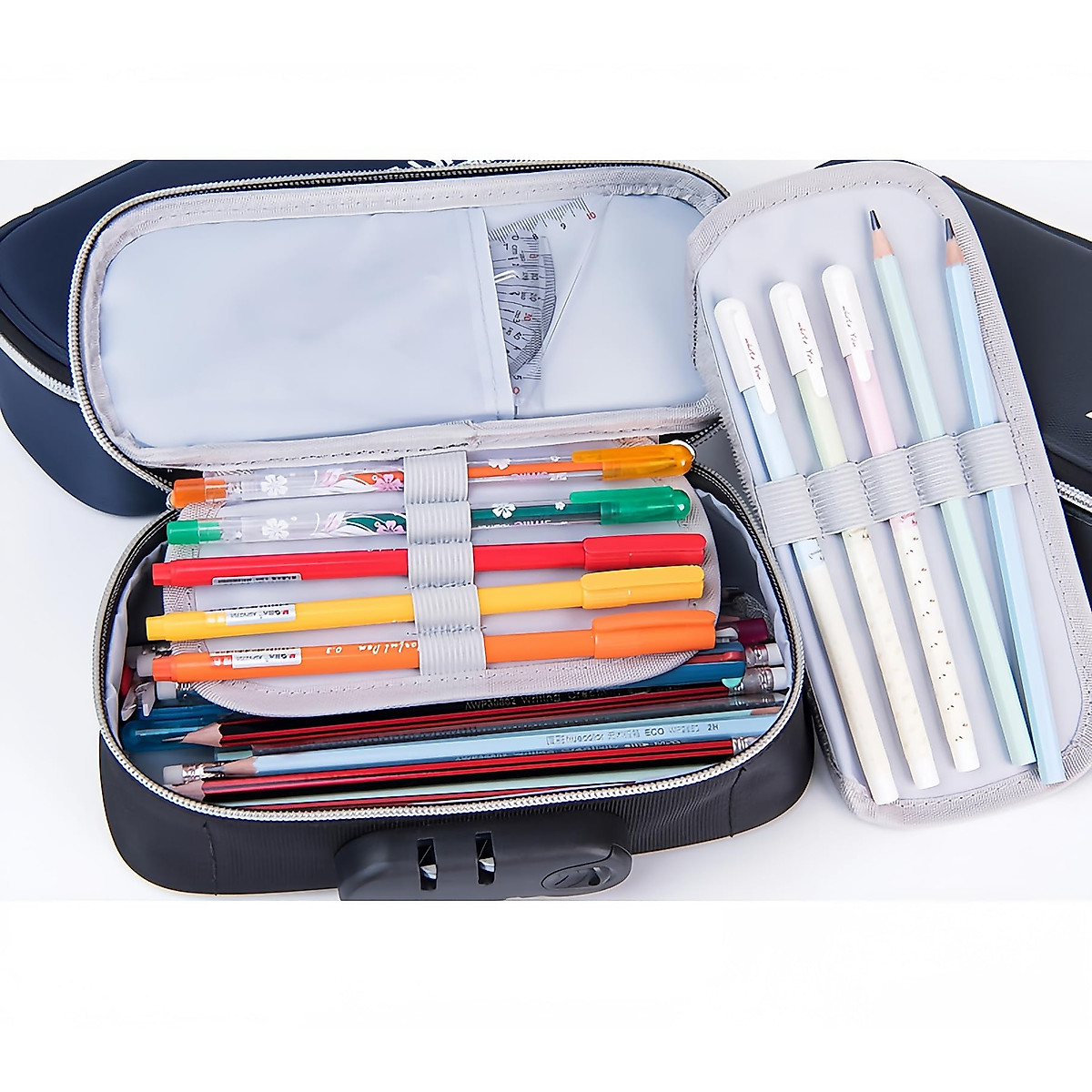 Multi-color Pencil Case with Lock for Boys and Girls, Waterproof Large Capacity Pencil Pouch with Handle, School Supplies Zipper Pencil Bag , Soft Pen Box for Kids Teens Adults Students(Purple)