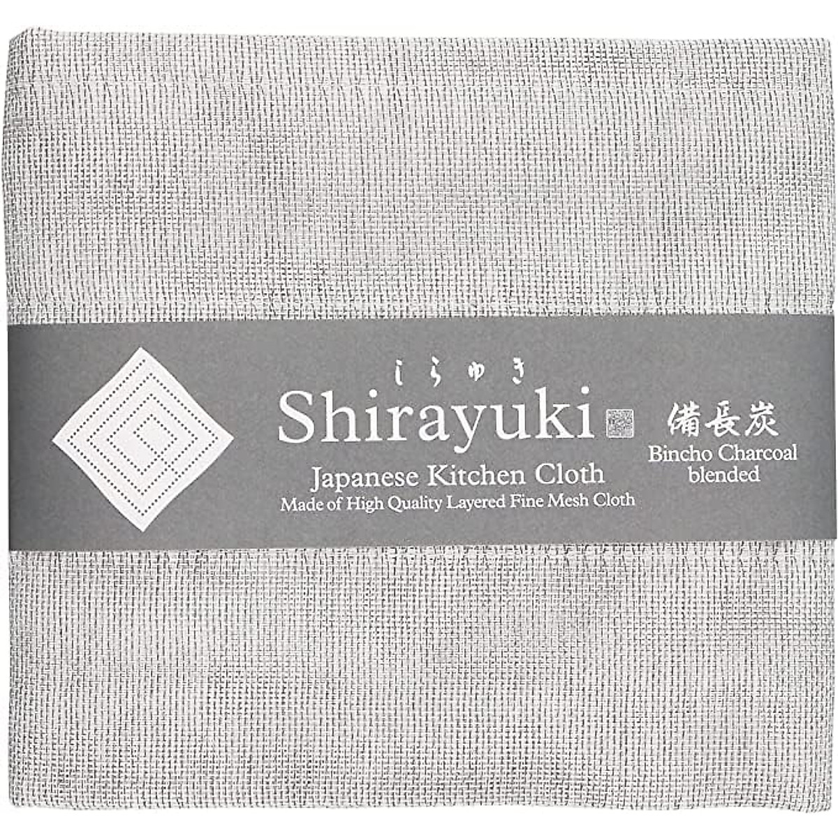 Shirayuki Japanese Kitchen Cloth Bincho Charcoal Blended. Made of Layered Fine Mesh Cloth. Dish Wipe, Table Wipe, Hand Wipe. Made in Japan. Bincotan Charcoal.