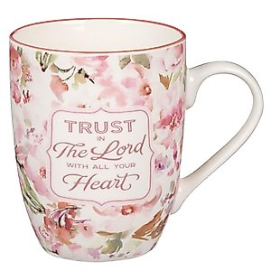 Christian Art Gifts Encouraging Ceramic Coffee & Tea Bible Verse Mug for Women: Trust in the Lord Inspirational Scripture Proverb, Microwave & Dishwasher Safe, White & Pink Watercolor Floral, 12 oz.