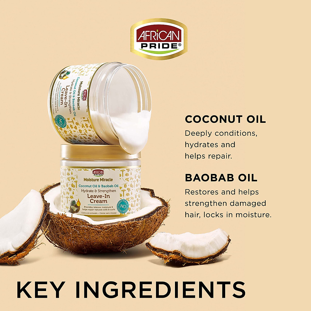 African Pride Moisture Miracle Coconut Oil & Baobab Oil Leave-In Cream - Provides Intense Moisture & Helps Repair Natural Coils & Curls, Hydrates & Strengthens, 15 oz (3 Pack)