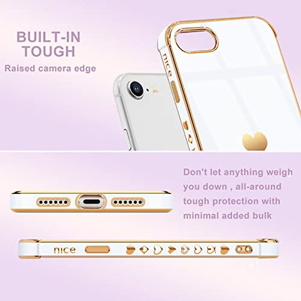 L-FADNUT Compatible with iPhone SE 2020 Case iPhone 7/8 Case iPhone SE 2022 Case Women Girls Cute Bling Heart Design Plating Bumper Shockproof Slim Silicone Protective Cover iPhone 8 Phone Case,White