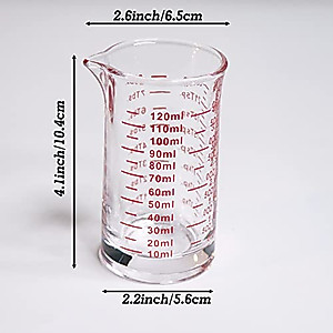 Ackers Shot Glass Measuring Cup 4 Ounce/120ML Liquid Heavy High Espresso Glass Cup Red Line，V-Shaped Spout