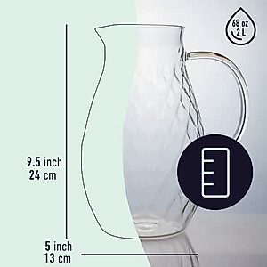 Borosilicate Glass Pitcher with Lid and Spout - 68 Ounces Cold and Hot Water Carafe with Unique Diamond Pattern, Beverage Pitcher for Homemade Iced Tea and Juice.