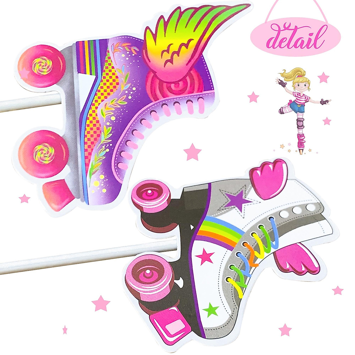 36pcs Roller Skate Cupcake Toppers Roller Skate Birthday Party Decorations 80s 90s Retro Hip Hop Roller Skating Theme Decor Supplies for Children Boy Girl Happy Birthday Party Decor Supplies