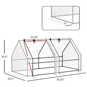 Outsunny 6' x 3' x 3' Portable Mini Greenhouse Outdoor Garden with Large Zipper Doors and Water/UV PE Cover, White