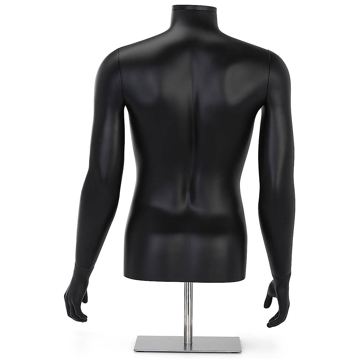 Displays2go Headless Male Torso Mannequin with Metal Base, Removable Arms - Matte Black (SMMMATBA)