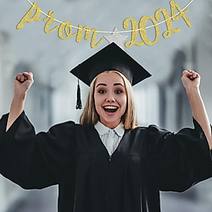 Prom 2024 Banner, Graduation Banner, Prom Party Decorations, Gold Glitter