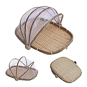 LAHERA KING 13 inch Covered Rectangular Bamboo Serving Food Tent Basket Hand Woven Basket Serving Dustproof Picnic Basket Vegetable Fruits Bread Food Home Square Food Storage Basket with Mesh Cover