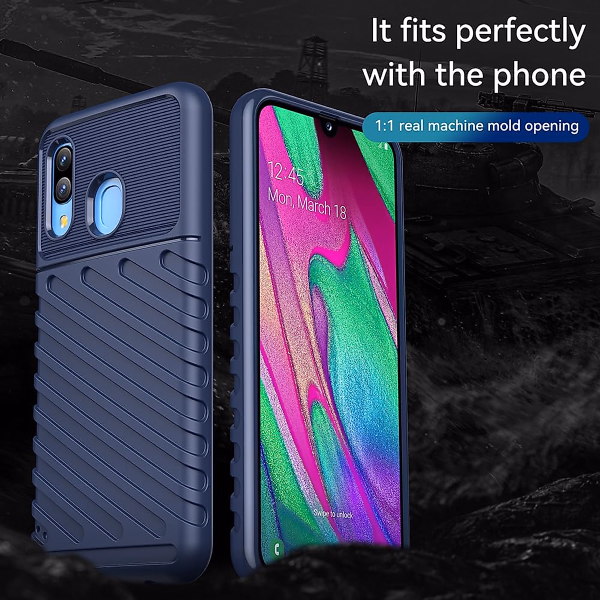 DFTCVBN Phone Case for Galaxy A40 Case, Samsung A40 SM-A405F Case with Screen Protector, Military Grade Shockproof Rugged Shield Anti-Scratch Soft TPU Back Cover Cases for Samsung Galaxy A40 blue
